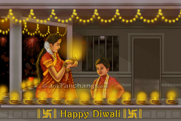 Diwali Greeting Card - Lighting Deepmala during Diwali
