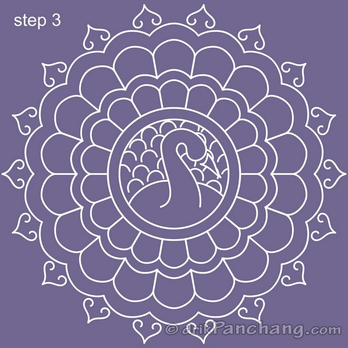 Peacock Rangoli Design | Rangoli Designs - Peacock Rangoli 2